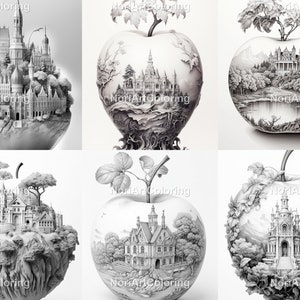 50 Miniworld in an Apple and Other Miniature Worlds Grayscale Coloring ...