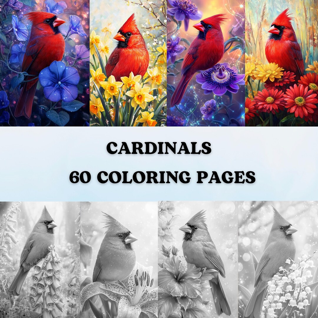 60 Cardinals Grayscale Adults Coloring Pages | Wildlife Birds | Flowers ...