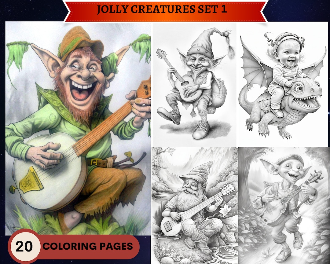 20 Jolly Creatures (happy Elves, Gnomes and Babies Riding Dragons) Set ...