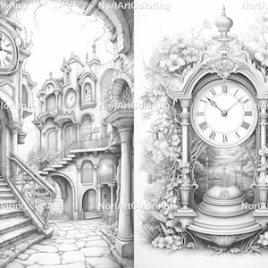 44 Clocks Grayscale Coloring Pages | Gothic Clocks | Clocks With ...