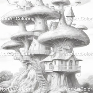 30 Mushroom Fairy Houses Set 2 Coloring Pages | Printable Adult ...