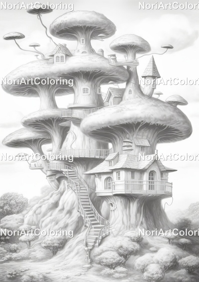 30 Mushroom Fairy Houses Set 2 Coloring Pages Printable - Etsy
