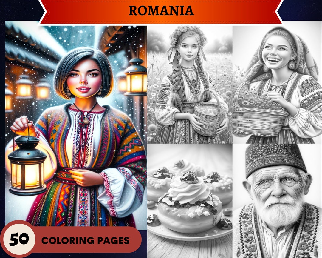 50 Romania People Landscapes Food Traditions Grayscale Coloring Pages ...