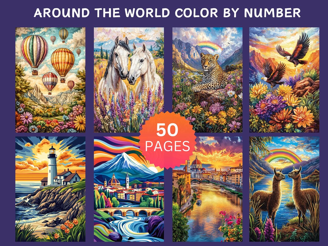 60 Around the World Color by Number Pages, Digital Coloring Pages ...
