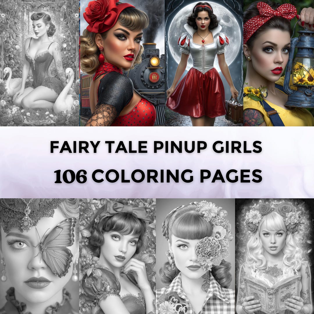 106 Fairy Tale Pinup Girls Grayscale Coloring Pages | Fantasy Stories ...