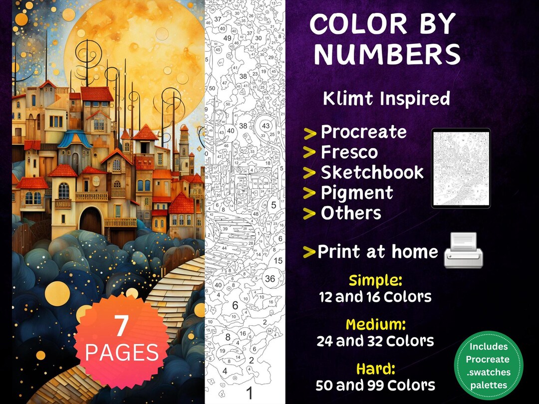 7 Color by Number Pages, Digital Coloring Pages, Paint by Numbers ...