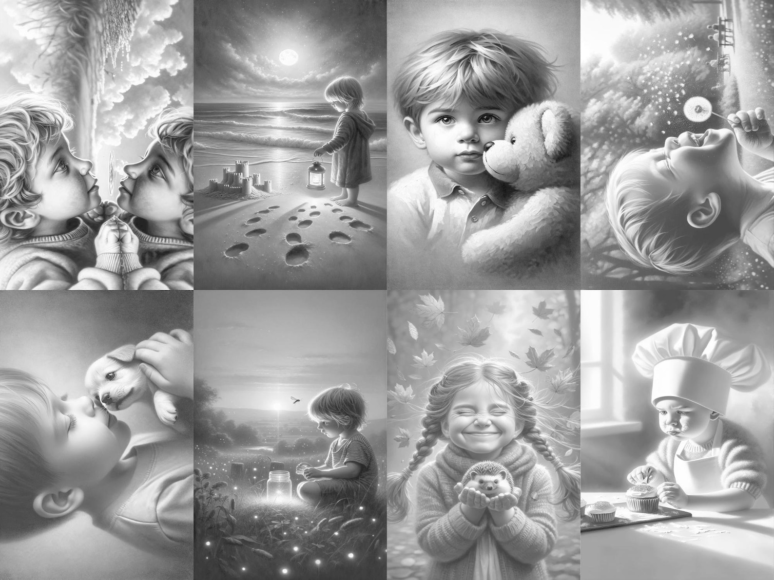 60 Childhood Memories Set 1 Grayscale Coloring Pages | Printable Adult ...