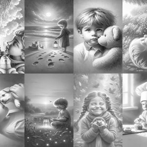 60 Childhood Memories Set 1 Grayscale Coloring Pages | Printable Adult ...