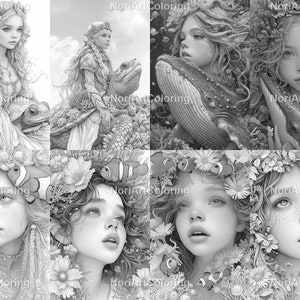 50 Mermaids Set 2 Grayscale Coloring Pages | Printable Adult Kids ...