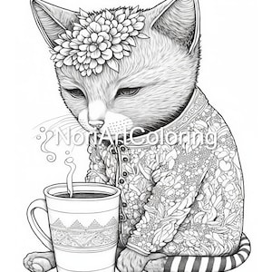 32 Cute Animals Drinking Coffee Coloring Book | Printable Adult ...