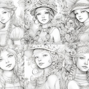 30 Gorgeous Women With Flowers Set 1 Coloring Pages | Printable Adult ...