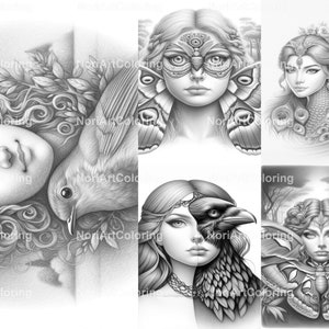 48 Animal Human Fusion Grayscale Coloring Pages | Printable Adult ...
