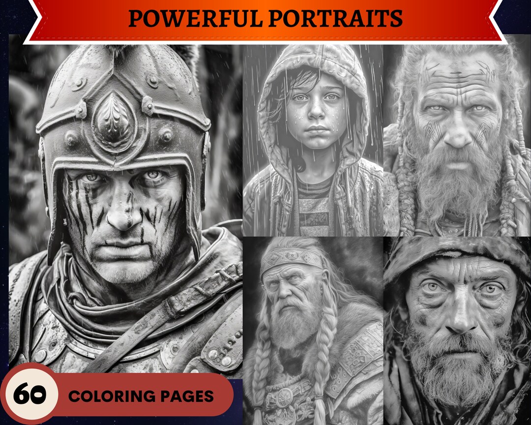 60 Powerful Portraits Grayscale Coloring Pages | Bright and Dark ...