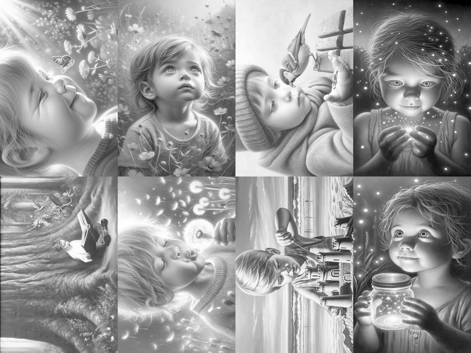 60 Childhood Memories Set 1 Grayscale Coloring Pages | Printable Adult ...