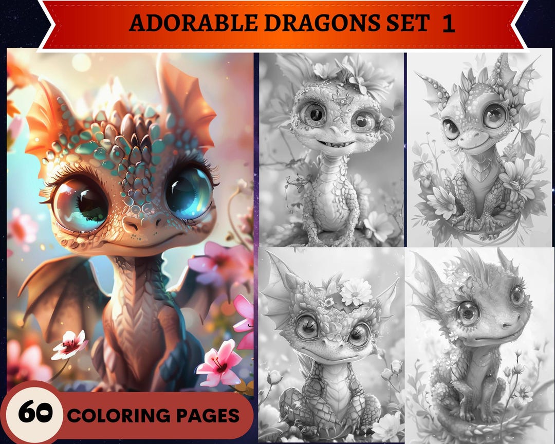 60 Adorable Dragons Set 1 Woodland Baby Dragons Fantasy Coloring Page ...