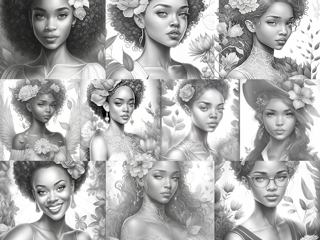 32 Grayscale Beautiful Black Women and Girls Coloring Pages | Printable ...