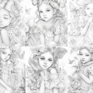 33 Little Girls With Flowers and Butterflies | Printable Adult Coloring ...