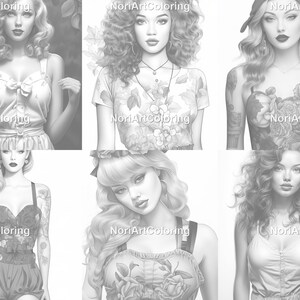 40 Pin-up Girls and a Few Men Grayscale Coloring Pages Set 3 '40s '50's ...