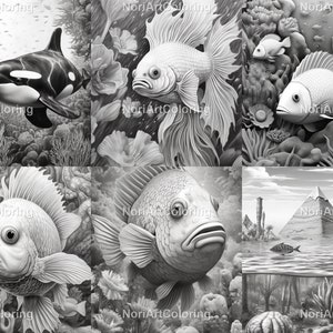 42 Ocean Life Grayscale Coloring Pages |otters Octopus Fishes Whales ...