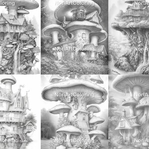 30 Mushroom Fairy Houses Set 2 Coloring Pages | Printable Adult ...