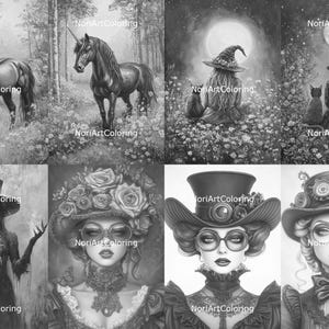 50 Twilight Magic Set 2 Grayscale Coloring Pages: Vampires Succubus ...