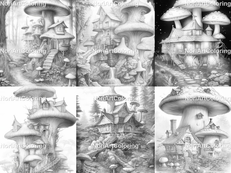 30 Mushroom Fairy Houses Set 1 Coloring Pages | Printable Adult ...