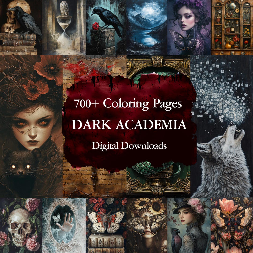 700+ Dark Academia Grayscale Coloring Pages Digital Mega Bundle Gothic ...