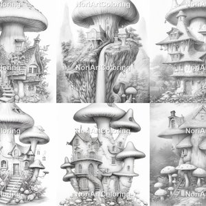 30 Mushroom Fairy Houses Set 2 Coloring Pages | Printable Adult ...