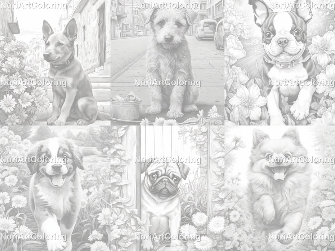 56 Dogs Different Breeds Set 3|grayscale Coloring Pages | Printable ...