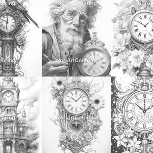 44 Clocks Grayscale Coloring Pages | Gothic Clocks | Clocks With ...