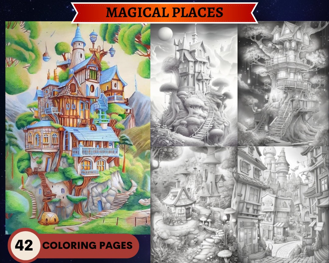 42 Magical Places Set 1 Coloring Book | Printable Adult Coloring Pages ...
