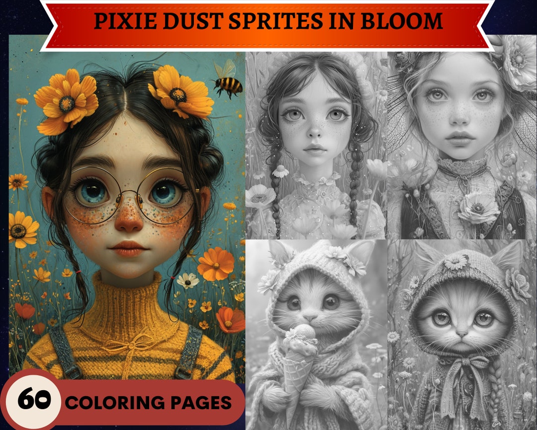 60 Pixie Dust Sprites in Bloom Grayscale Coloring Pages | Printable ...