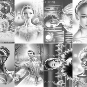 63 Ballet Dancers Grayscale Coloring Pages | Swan Lake Giselle Sleeping ...
