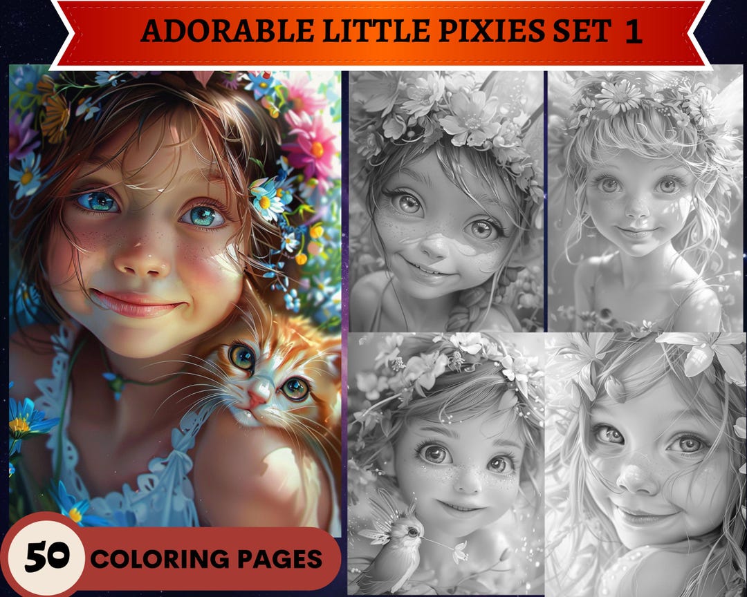 50 Adorable Forest Fairies Set 1 Grayscale Coloring Pages | Pixies ...