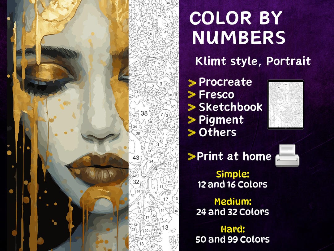 Color by Number, Digital Coloring Pages, Paint by Numbers, Procreate ...