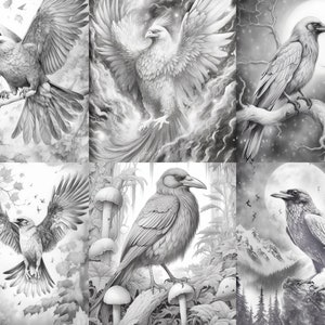 36 Ravens Grayscale Coloring Pages | Gothic Ravens Coloring Pages ...
