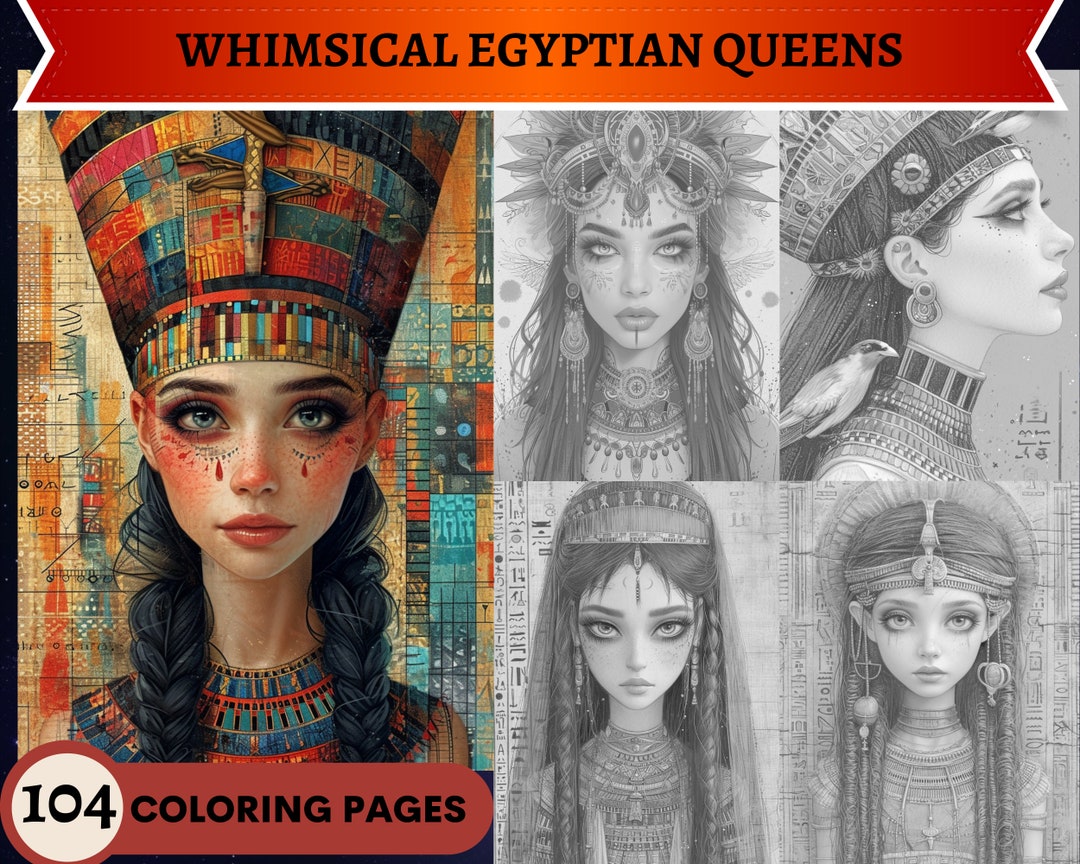 104 Whimsical Egyptian Queens Coloring Pages | Printable Adult Coloring ...