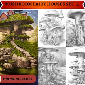 30 Mushroom Fairy Houses Set 1 Coloring Pages | Printable Adult ...