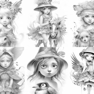 32 Cute Little Fairies Set 4 Coloring Pages (with Tiger, Birds, Horses ...