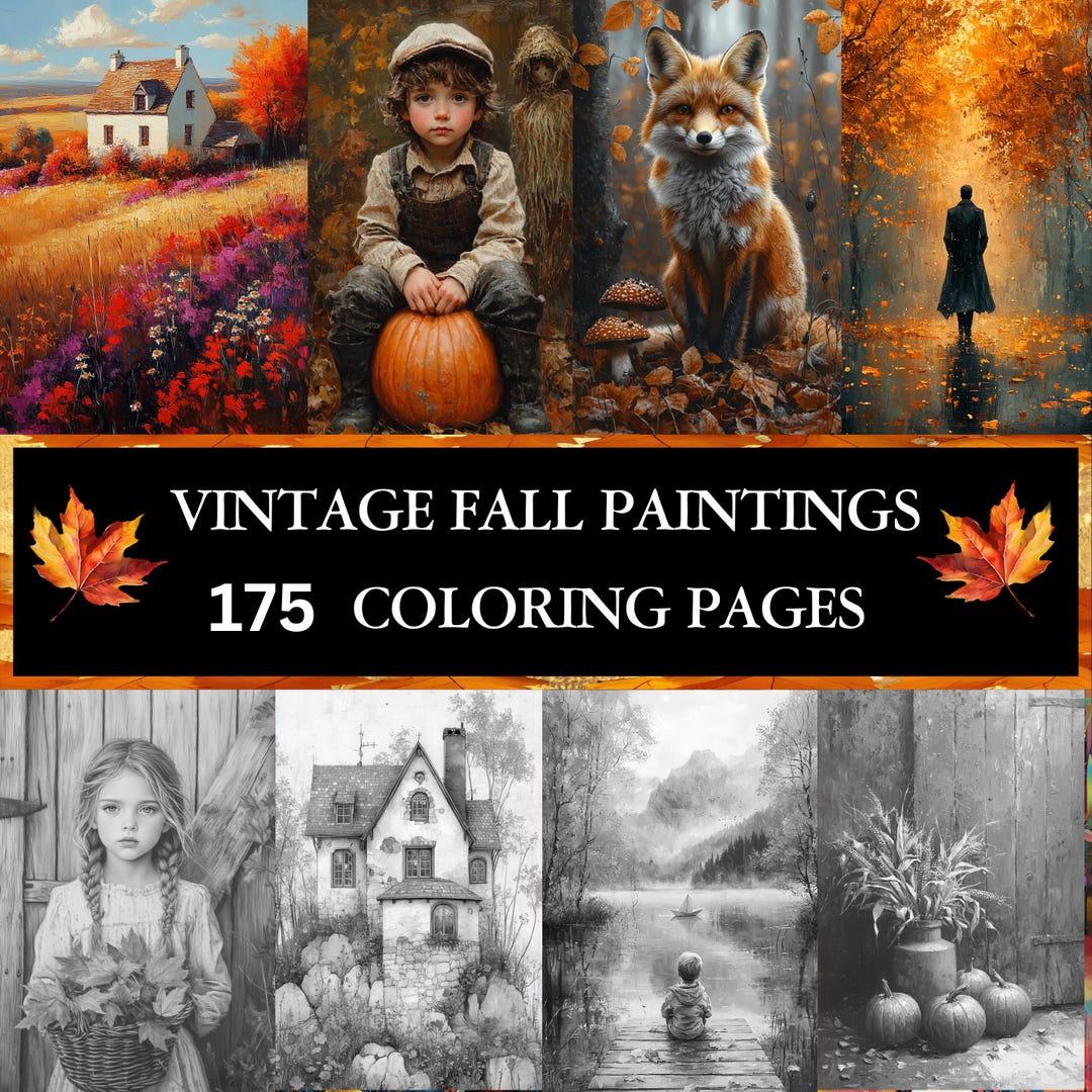 175 Vintage Fall Paintings Grayscale Coloring Pages for Adults ...