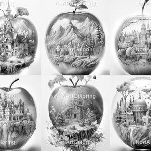 50 Miniworld in an Apple and Other Miniature Worlds Grayscale Coloring ...