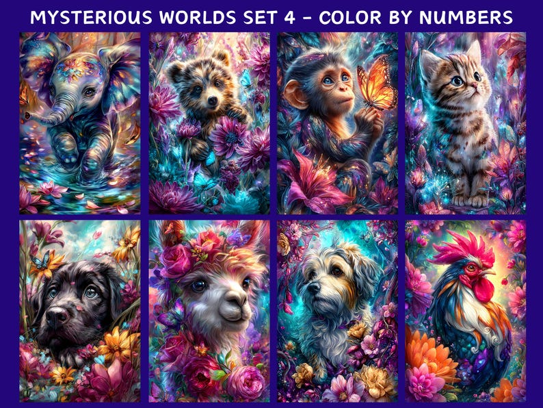 42 Mysterious Worlds Set 4 Color by Number Pages, Digital Coloring ...