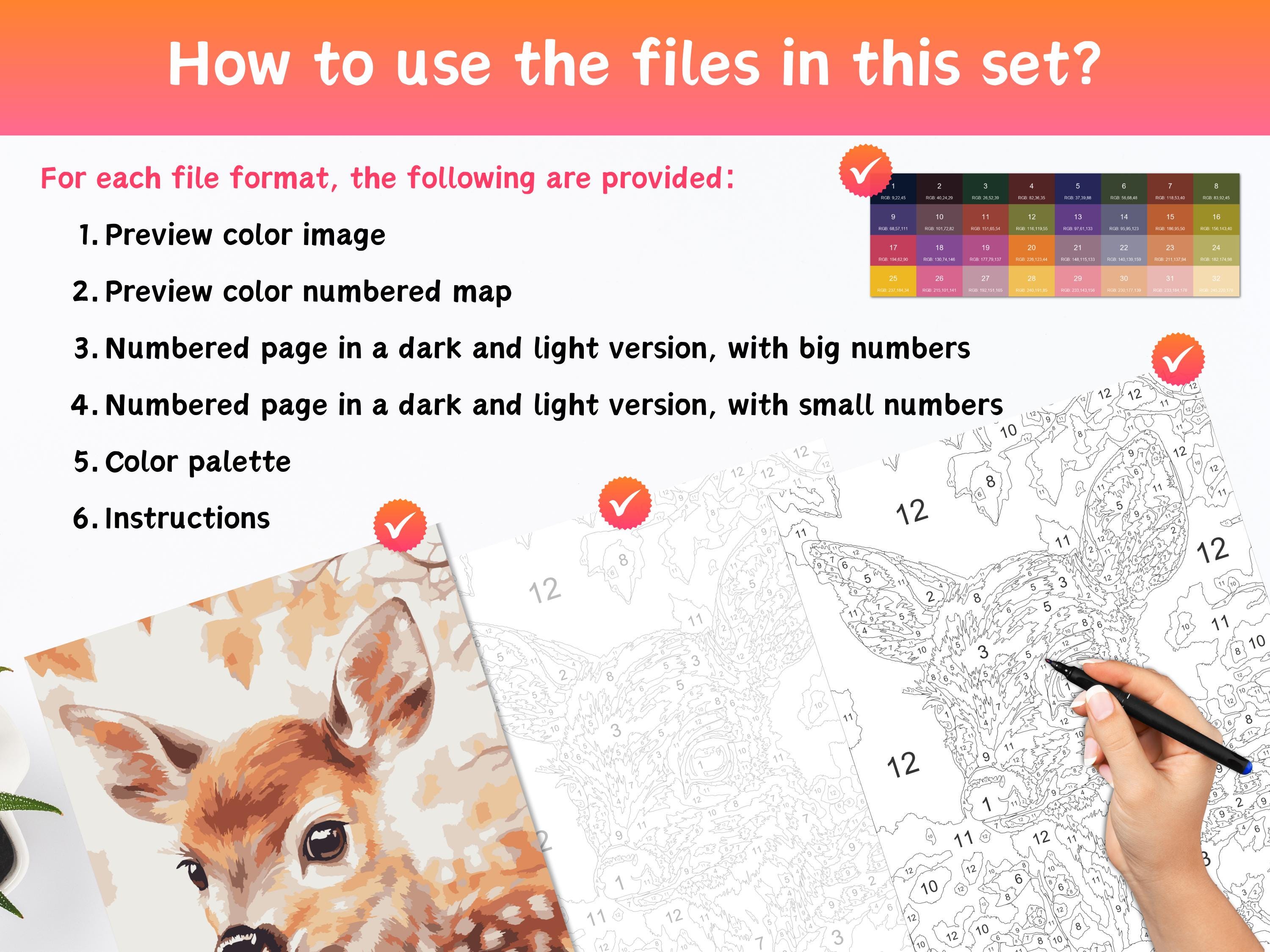 12 Color by Number Pages, Digital Coloring Pages, Paint by Numbers ...