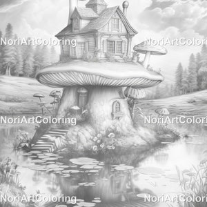 30 Mushroom Fairy Houses Set 2 Coloring Pages | Printable Adult ...