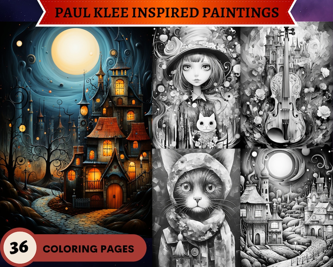 36 Paul Klee Inspired Paintings Grayscale Coloring Pages | Famous ...