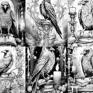 36 Ravens Grayscale Coloring Pages | Gothic Ravens Coloring Pages ...