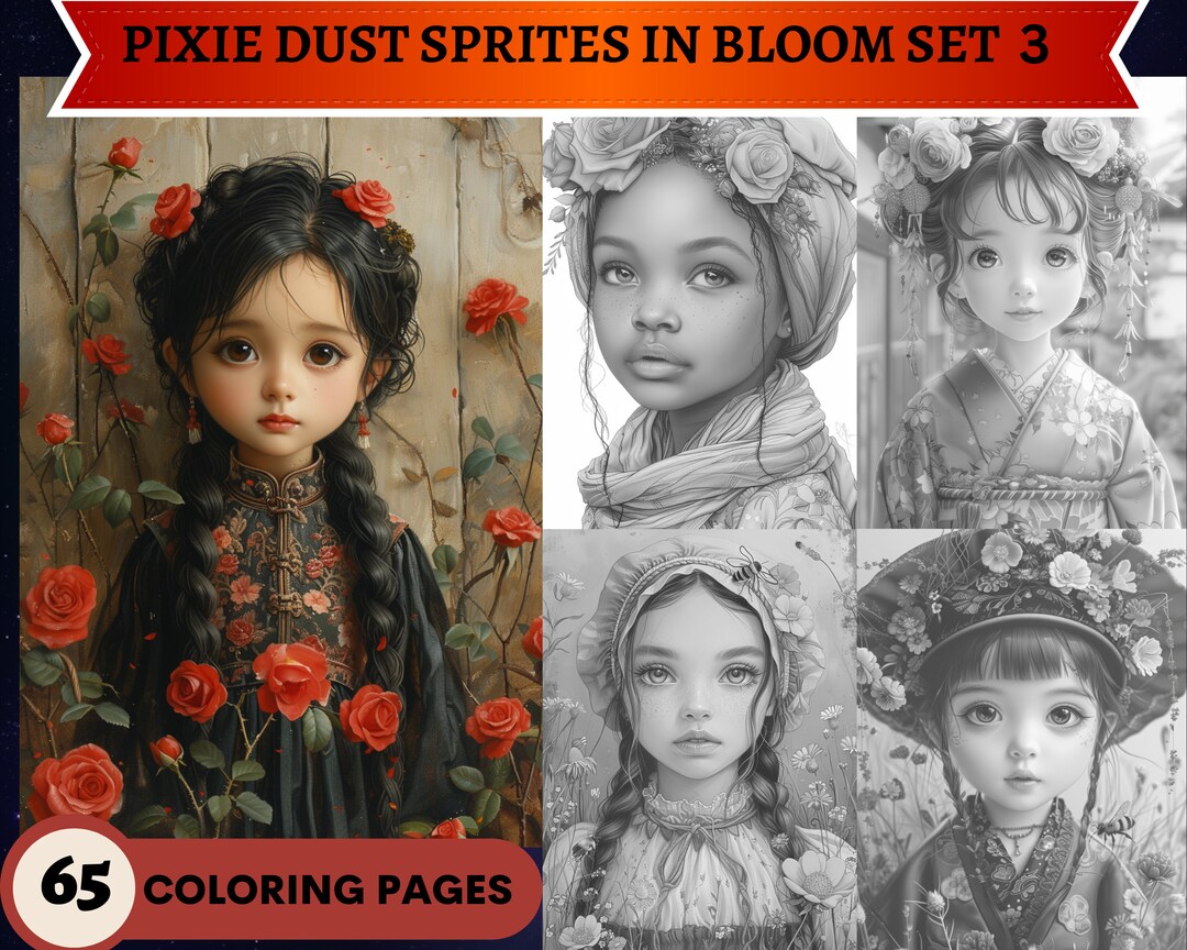 65 Pixie Dust Sprites in Bloom Set 3 Grayscale Coloring Pages ...