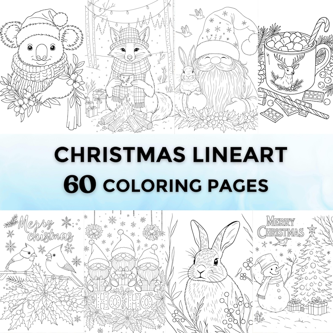 60 Christmas Lineart Coloring Pages | Outline Drawings Bundle, Animals ...