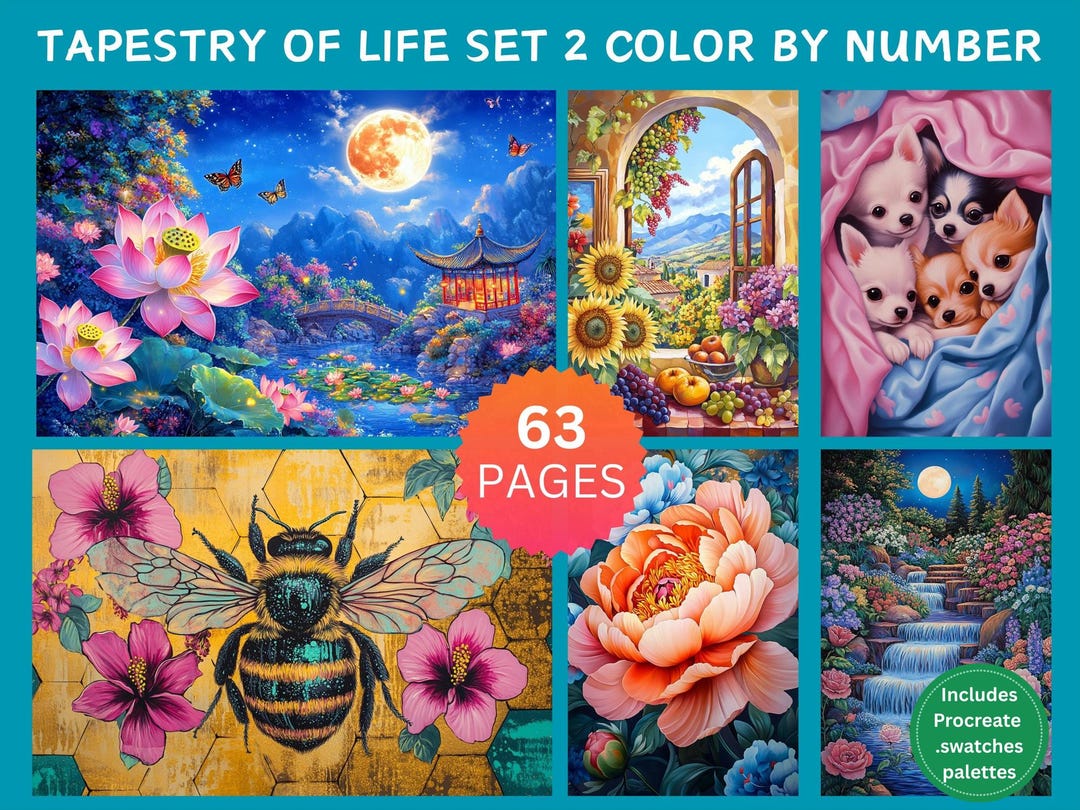 63 Tapestry of Life Set 2 Color by Number Pages, Digital Coloring Pages ...