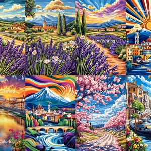 58 Travel Paintings Grayscale Adults Coloring Pages | Landscapes ...